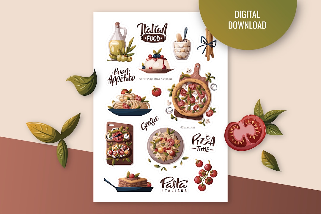 Italian Food Sticker Sheet for Bullet Journals, Cute Planner Stickers ...