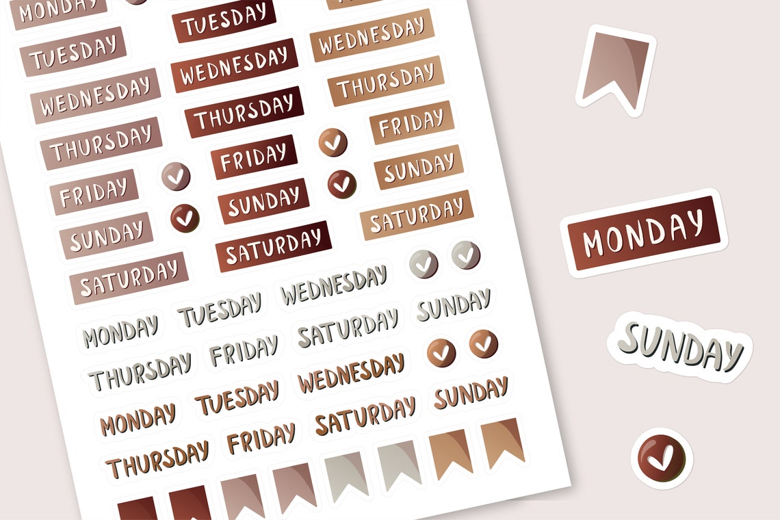 Days of the Week Sticker Sheet 01. Planner Stickers. Bullet Journal ...