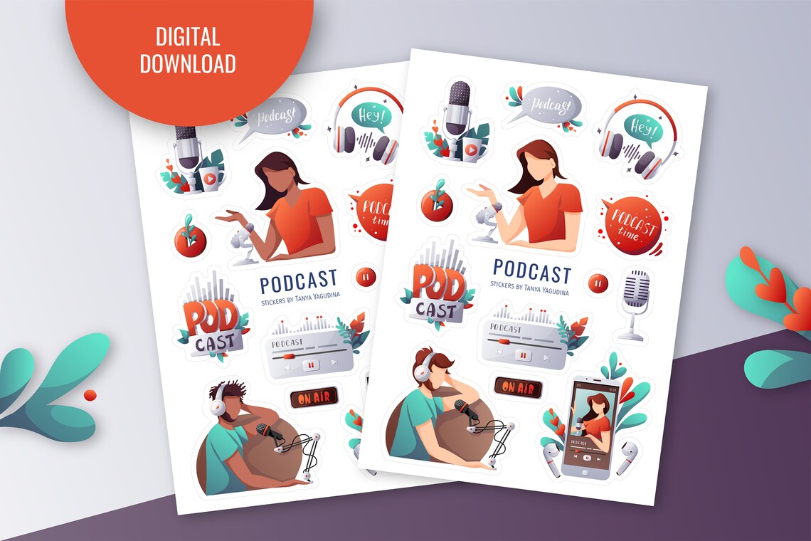 Podcast Stickers. Printable Stickers. Radio Broadcast - Etsy