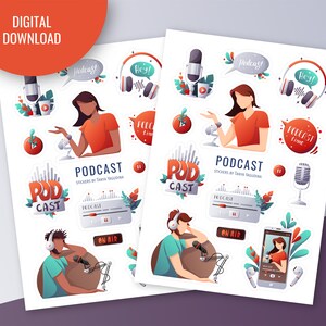 Podcast Stickers. Printable Stickers. Radio Broadcast, Blogger. Digital ...