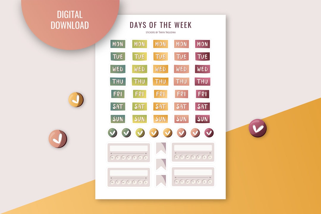 Days of the Week Sticker Sheet 02. Planner Stickers. Bullet Journal ...