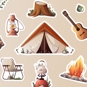 Camping Printable Stickers. Nature Clipart. Camper Digital Stickers ...