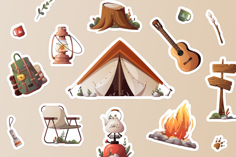 Camping Printable Stickers. Nature Clipart. Camper Digital - Etsy
