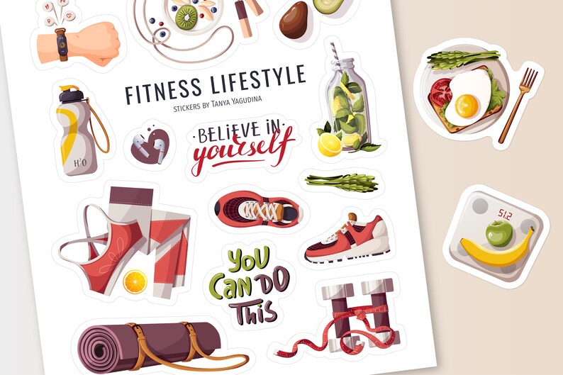 Fitness Sticker Sheet, Healthy Lifestyle Stickers for Journals ...
