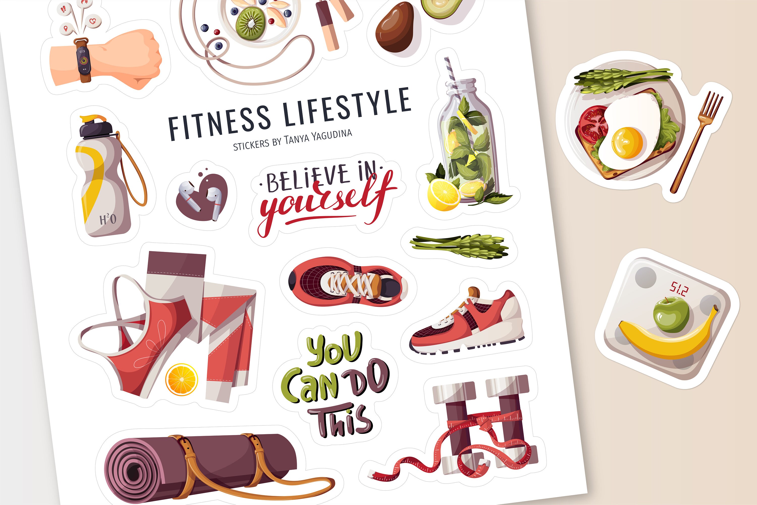 Fitness Sticker Sheet. Healthy Lifestyle Stickers. Printable - Etsy ...
