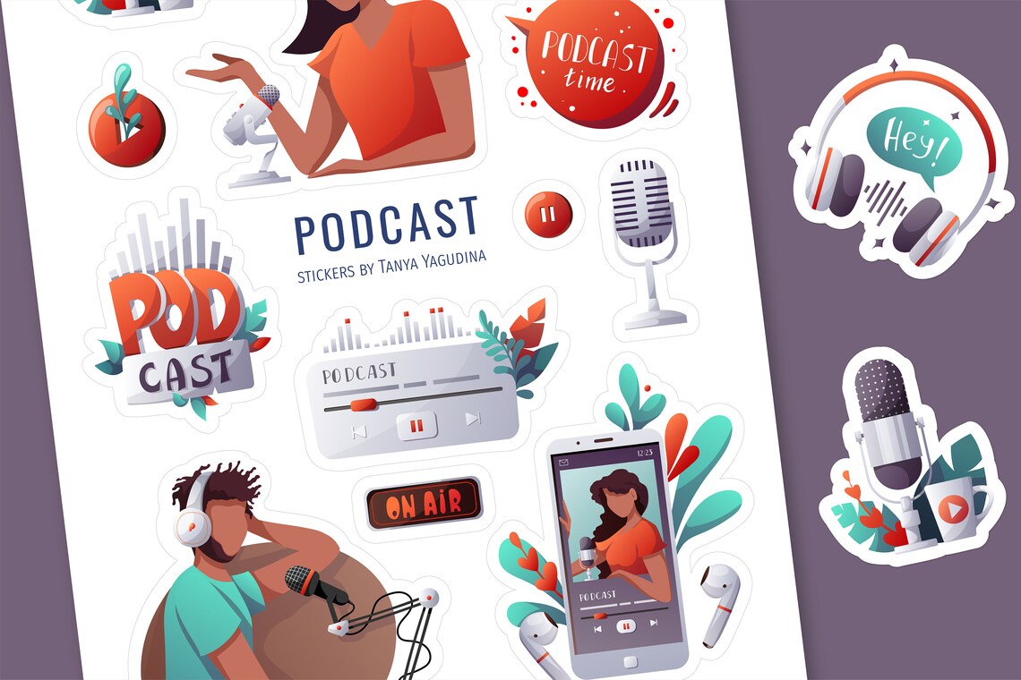 Podcast Stickers. Printable Stickers. Radio Broadcast - Etsy