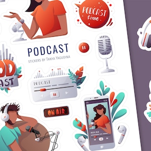 Podcast Stickers. Printable Stickers. Radio Broadcast, Blogger. Digital ...