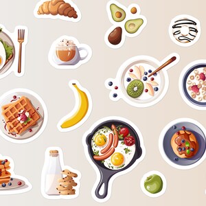Breakfast Sticker Sheet for Bullet Journal, Digital Planner. Printable Stickers. Morning Routine ...