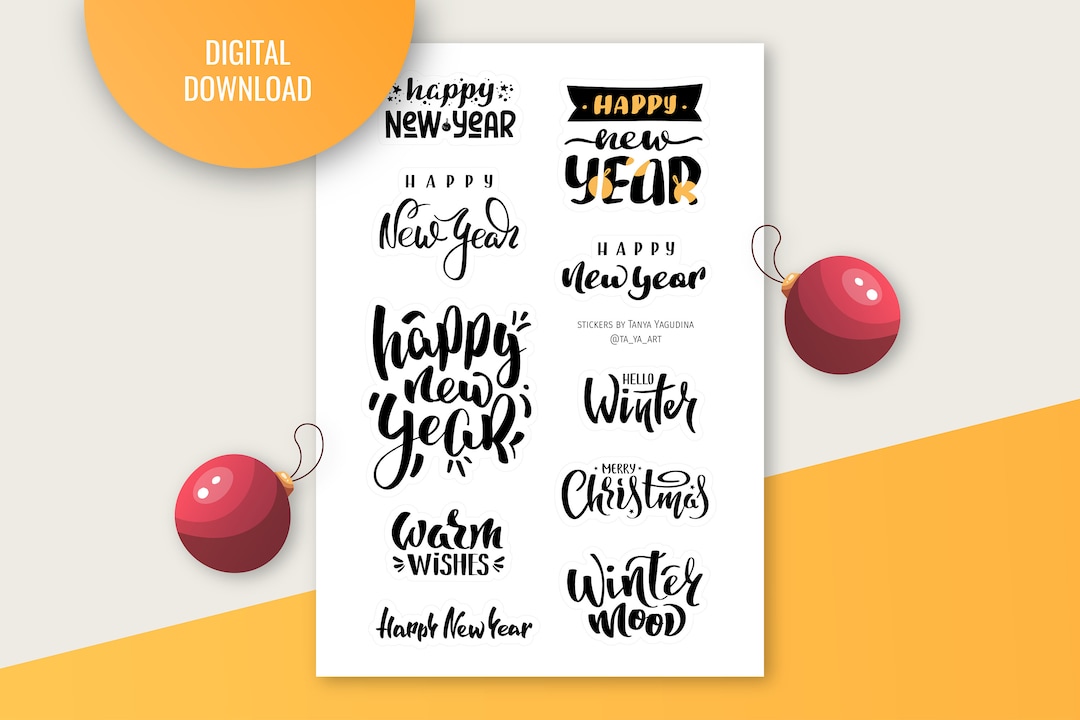 Happy New Year Sticker Pack Printable Stickers. Bullet - Etsy