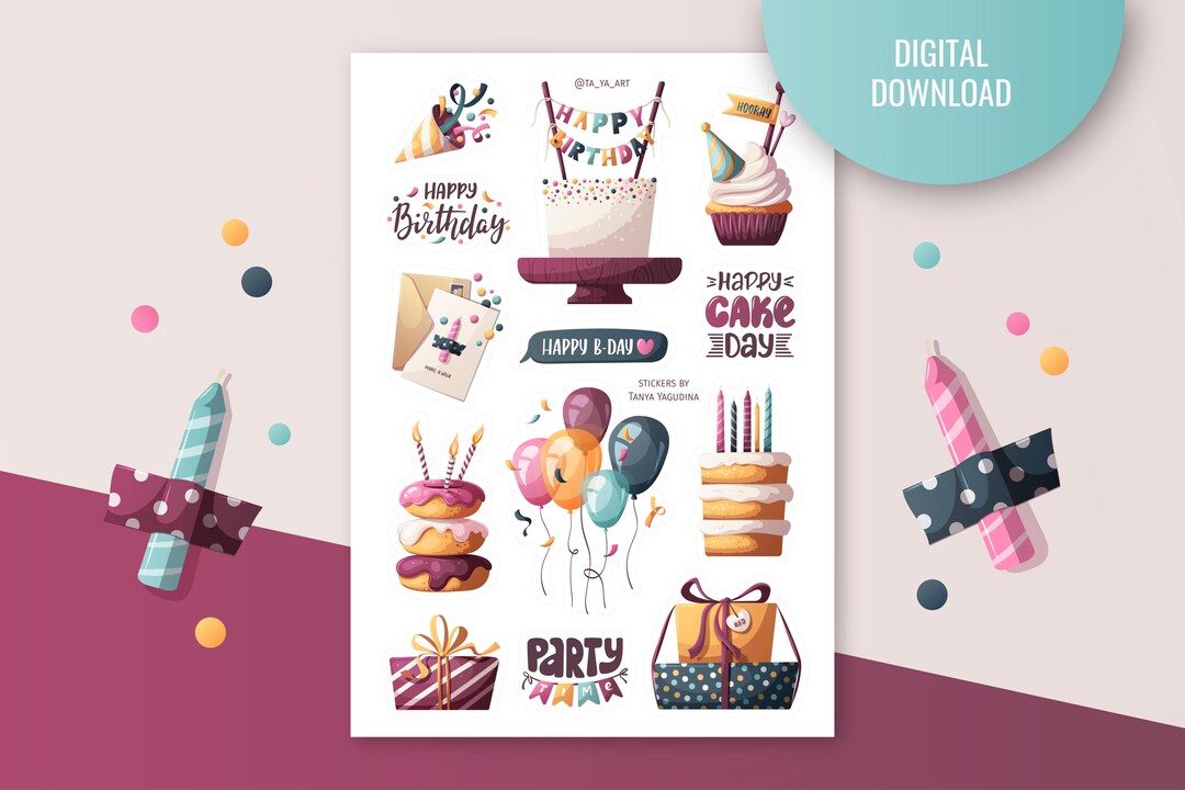 Birthday Party Sticker Sheet | Bullet Journal, Digital Planner ...
