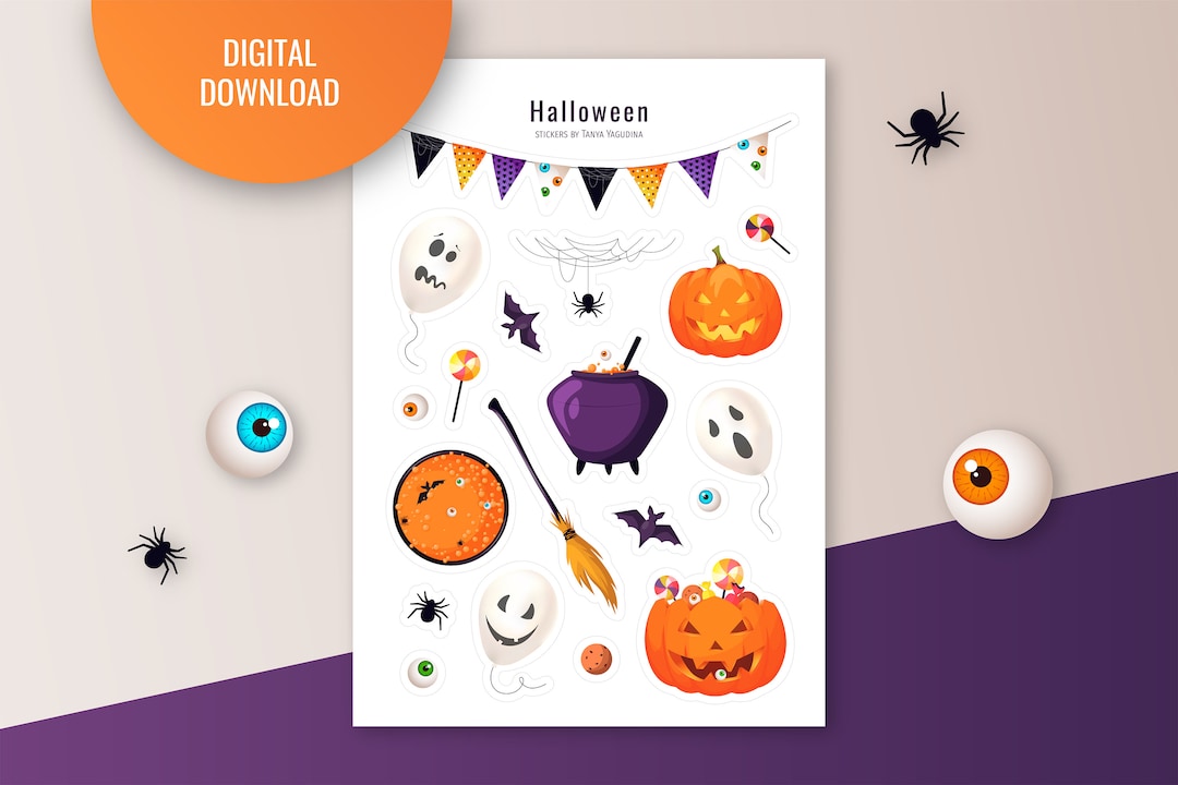 Halloween Sticker Sheet, Spooky Bullet Journal Planner Stickers ...
