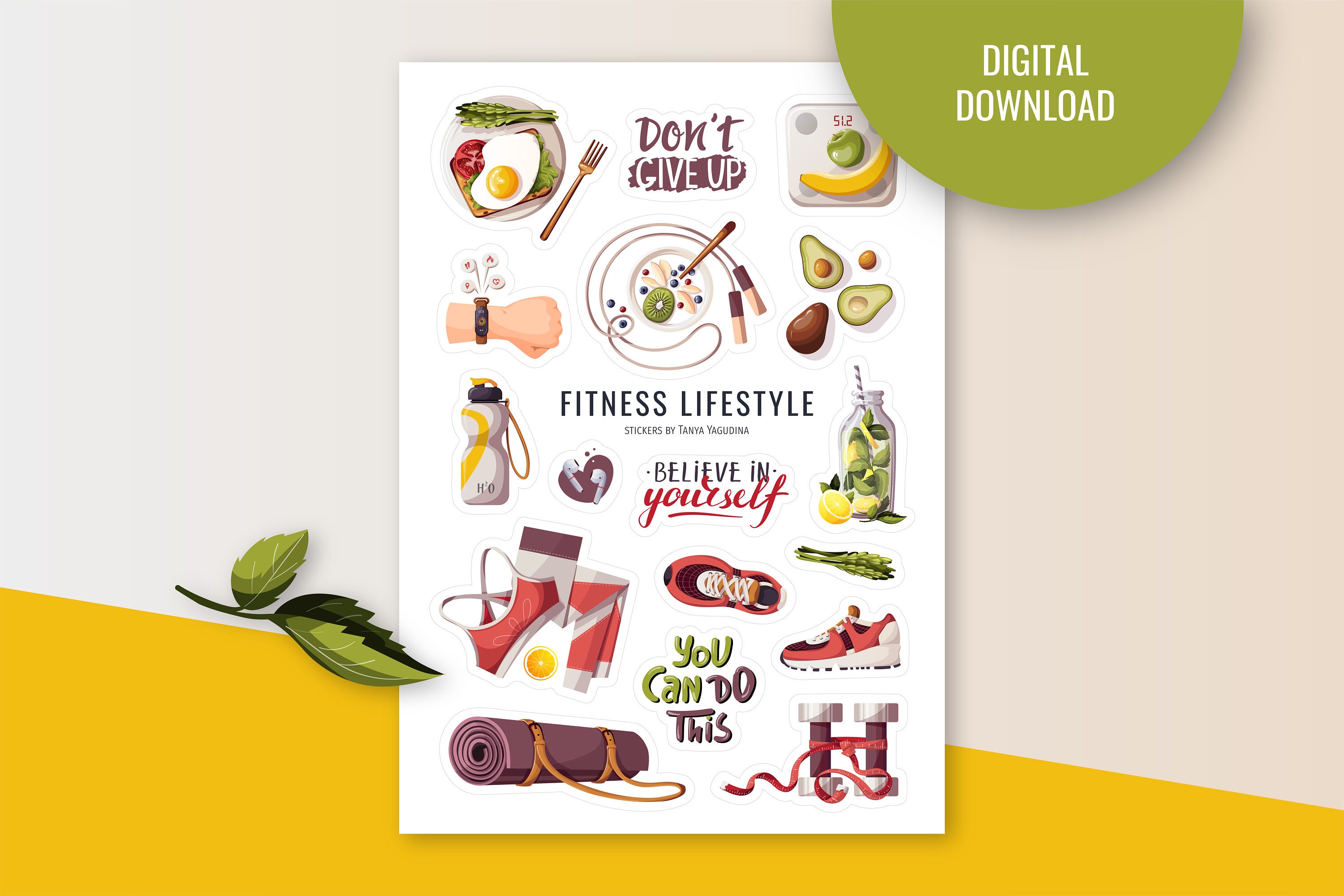 Fitness Sticker Sheet. Healthy Lifestyle Stickers. Printable - Etsy