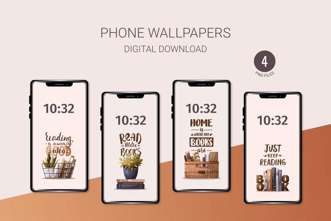 Bookshelf Phone Wallpapers | Set of 4 Phone Backgrounds | Instant ...