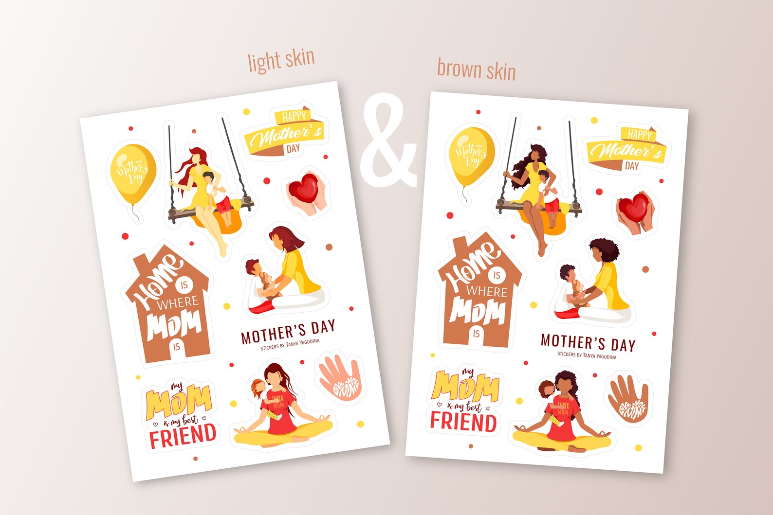 Mother's Day Stickers. Mother Clipart. Printable Stickers. - Etsy