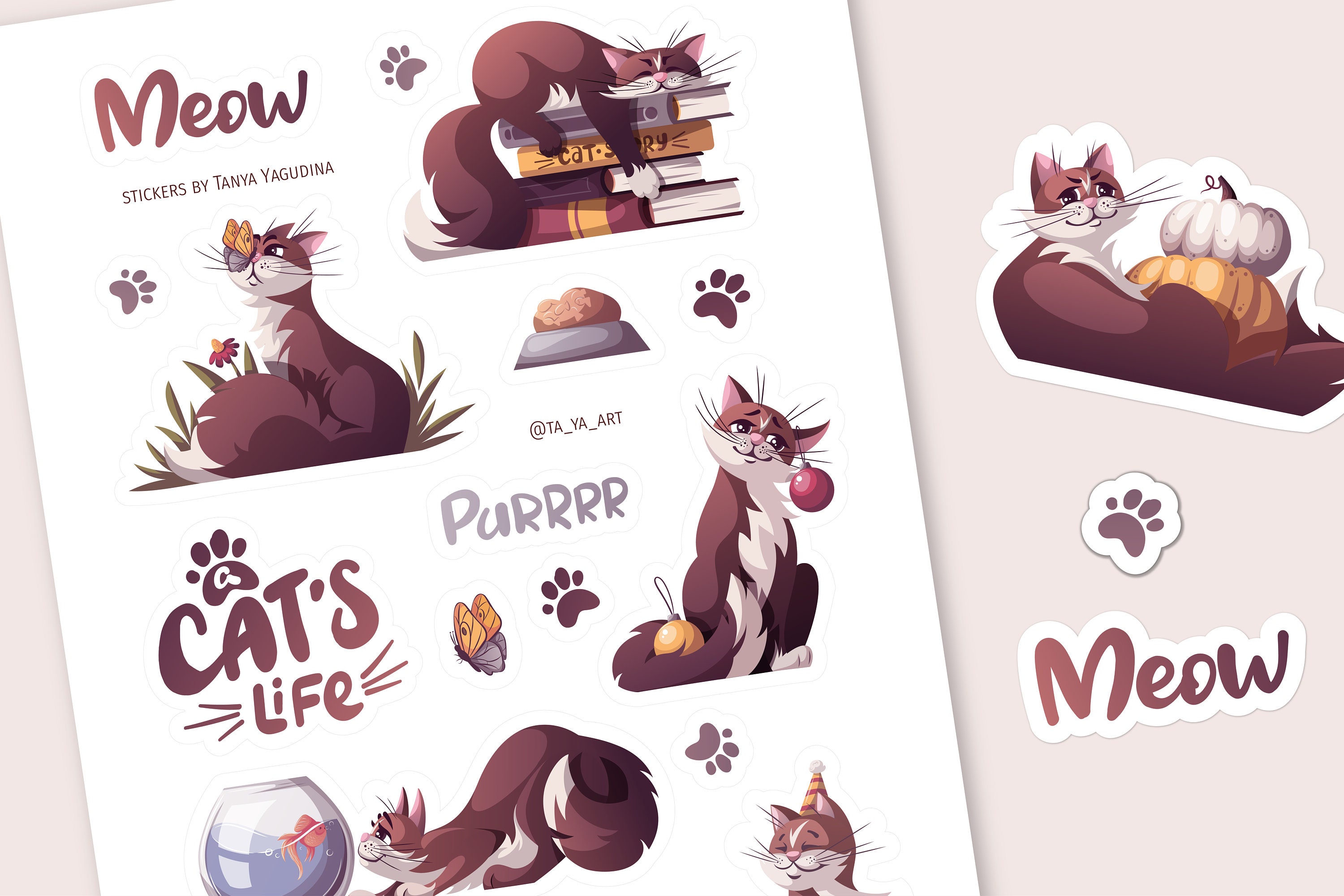Cat Life Sticker Sheet Bullet Journal Digital Planner. - Etsy