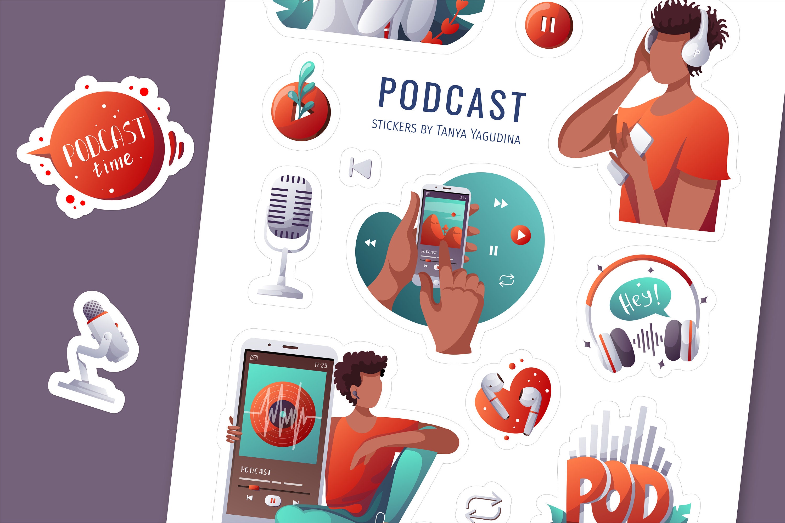 Podcast Stickers. Printable Stickers. Listening to Music Clipart ...
