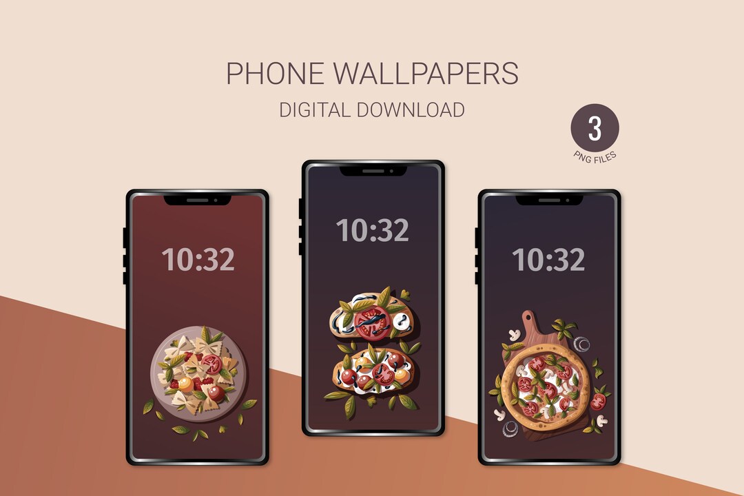 Italian Food Phone Wallpaper Set: Pizza, Pasta, Bruschetta (digital ...