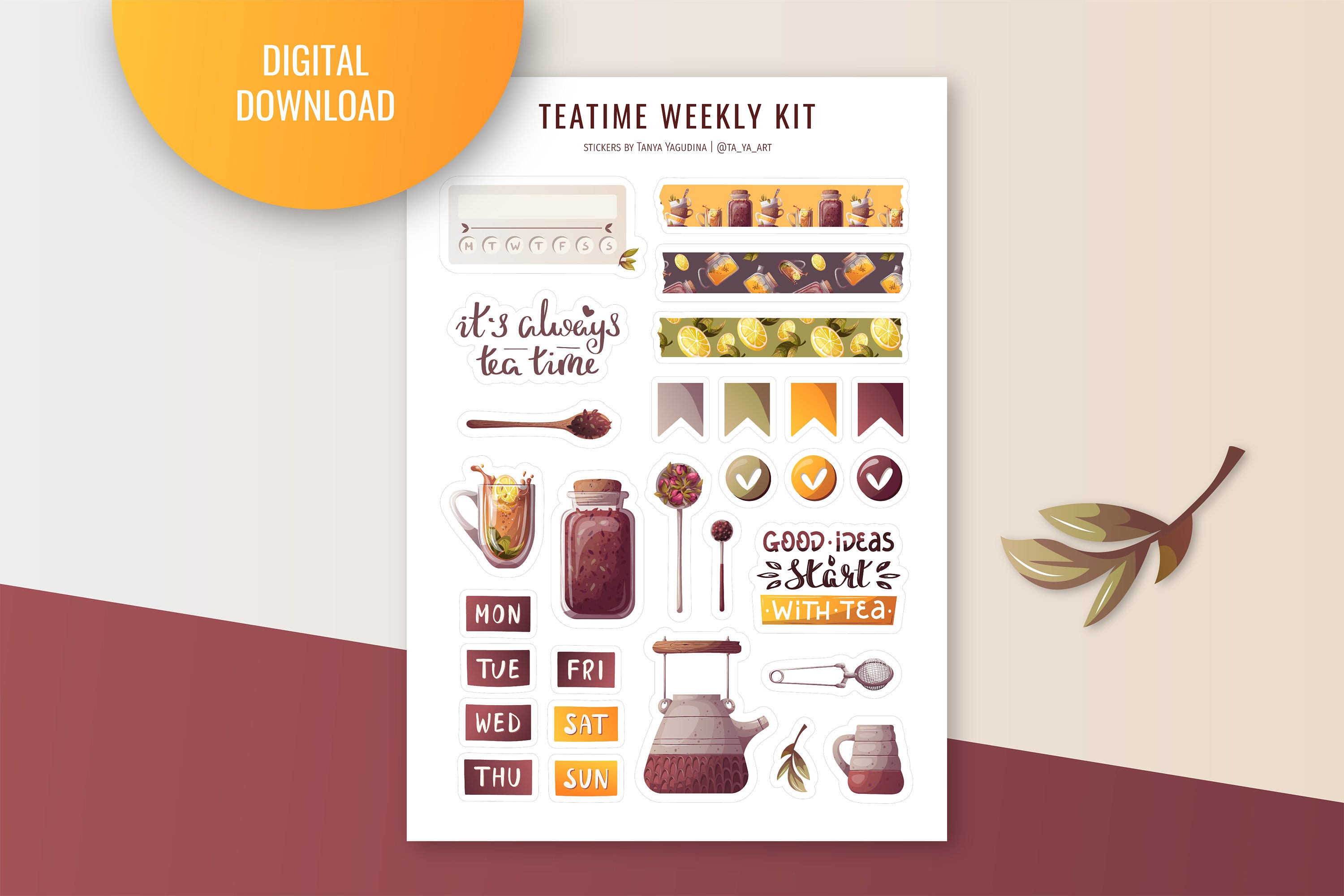 Tea Party Sticker Bundle. Printable Stickers for Tea Lover. | Etsy