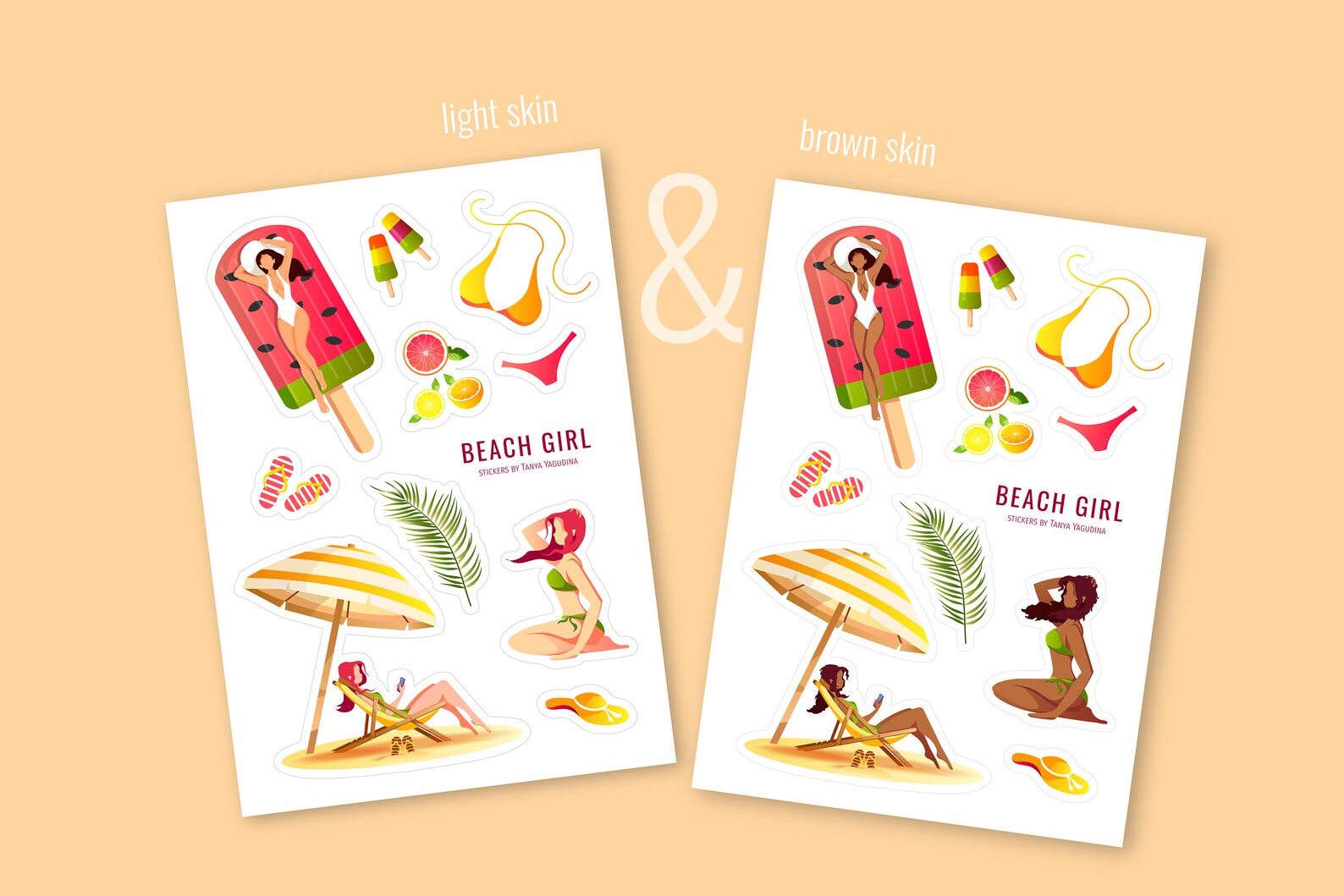 Beach Girl Stickers. Printable Stickers. Summer Stickers. - Etsy