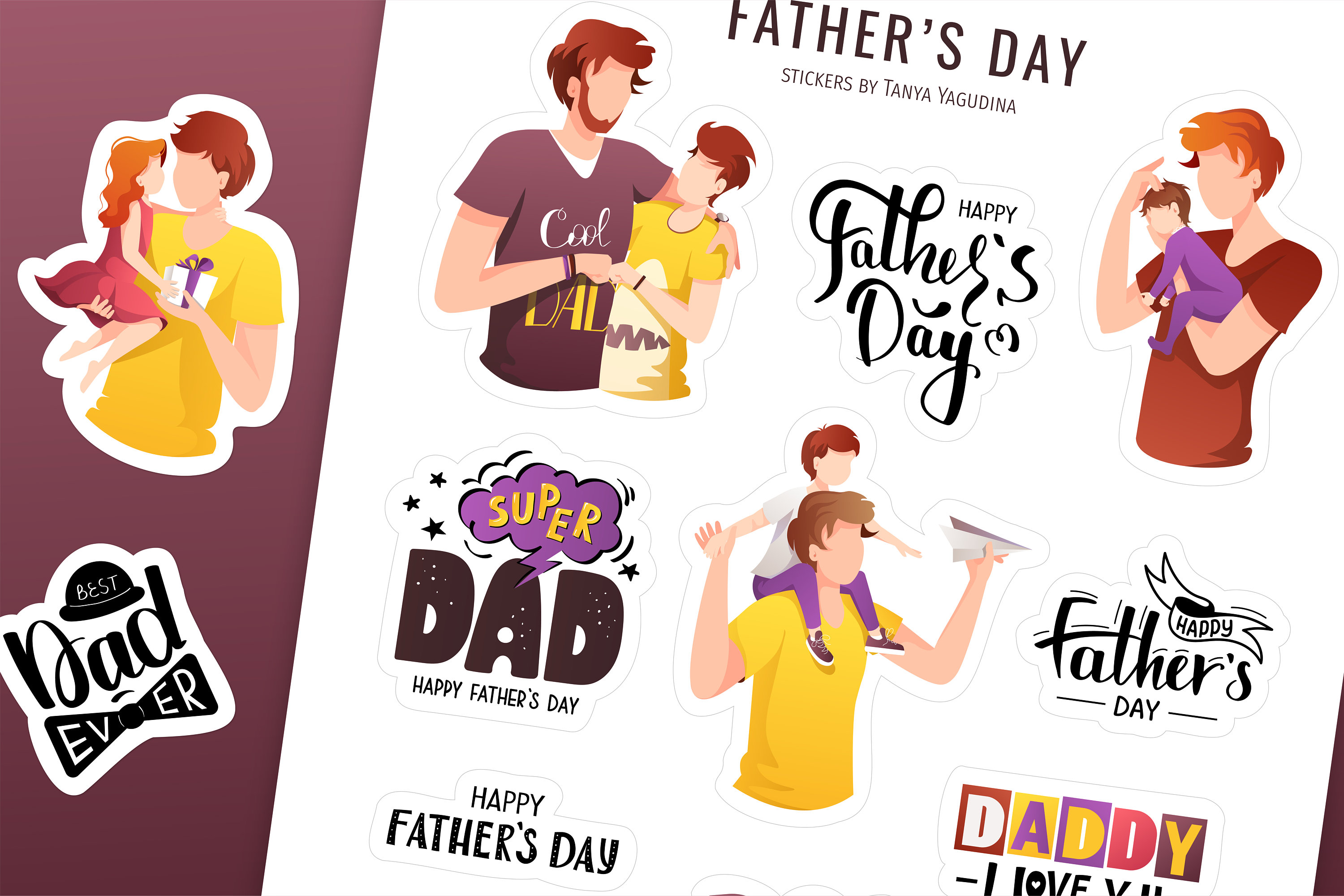 Father's Day Stickers. Printable Stickers. Dad Sticker Pack. Father ...