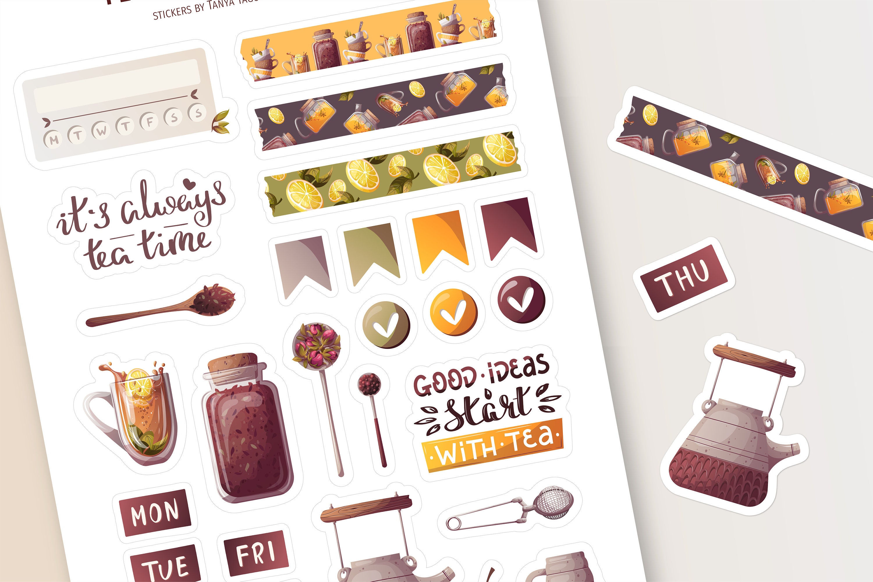 Teatime Weekly Sticker Sheet. Printable Planner Stickers for Bullet ...