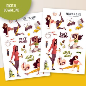 Fitness Sticker Bundle. Printable Sport, Healthy Stickers. Fitness ...
