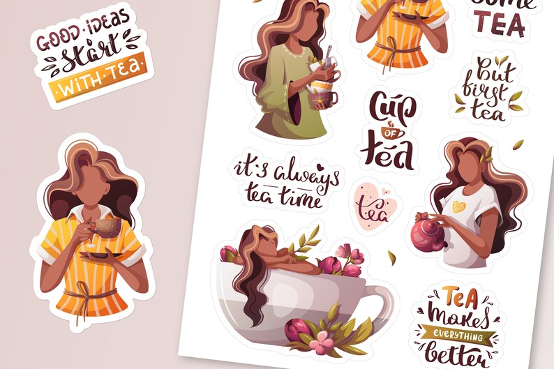 Tea Lover Sticker Sheet Bullet Journal, Digital Planner. Printable ...