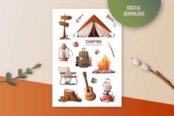 Camping Printable Stickers. Nature Clipart. Camper Digital - Etsy