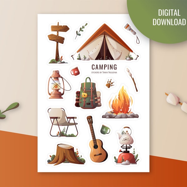 Camping Printable Stickers - Etsy