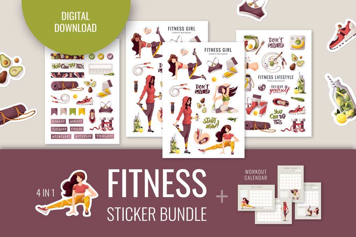 Fitness Sticker Bundle. Printable Sport Healthy Stickers. - Etsy