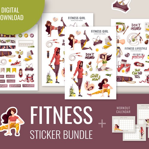 Fitness Sticker Bundle. Printable Sport Healthy Stickers. - Etsy