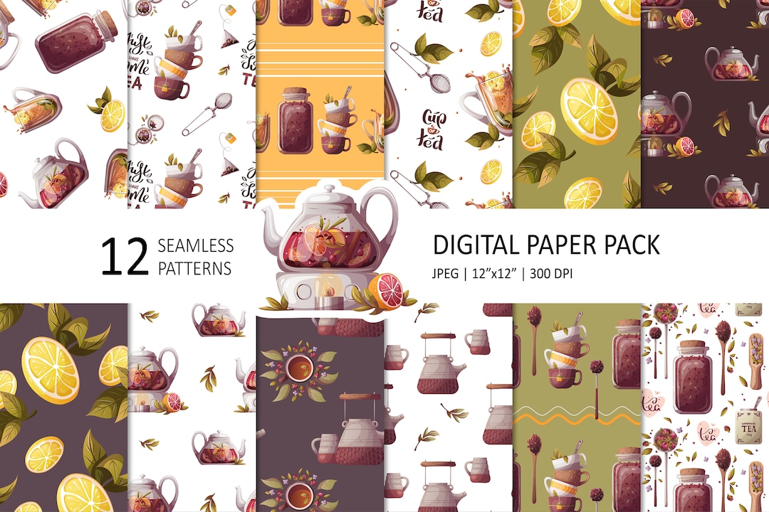 Tea Time Digital Paper Pack Seamless Patterns for Tea Lover - Etsy