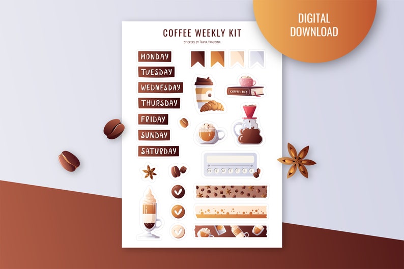 Coffee Sticker Bundle. Printable Stickers for Coffee Lover. - Etsy