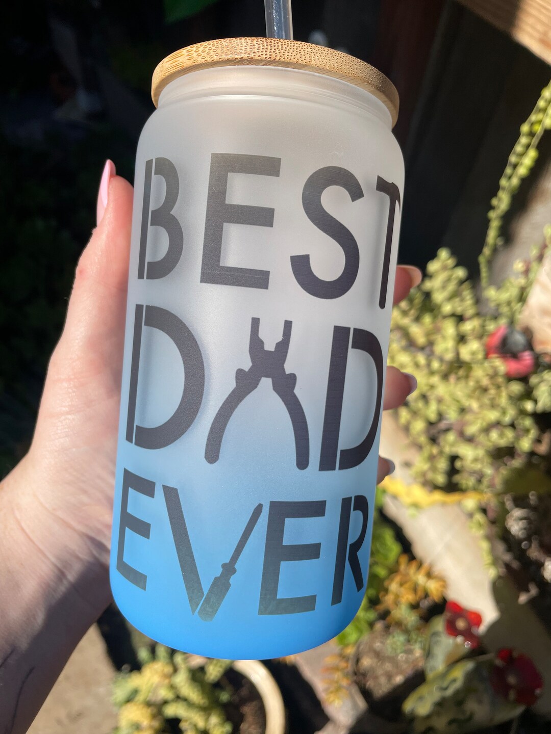 16oz Frosted Ombré Blue Libbey Glass With “best Dad Ever” - Etsy