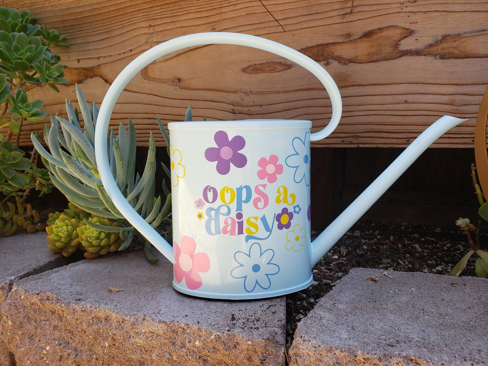 Light Blue Watering Can With Flowers and Cute Saying - Etsy
