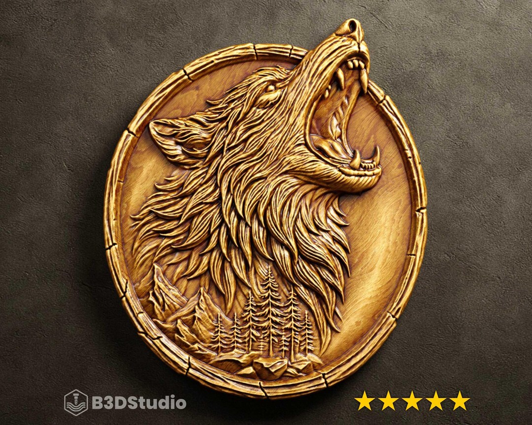 Wolf Relief for CNC Laser and 3D Print STL File and 4K Grayscale TIF ...