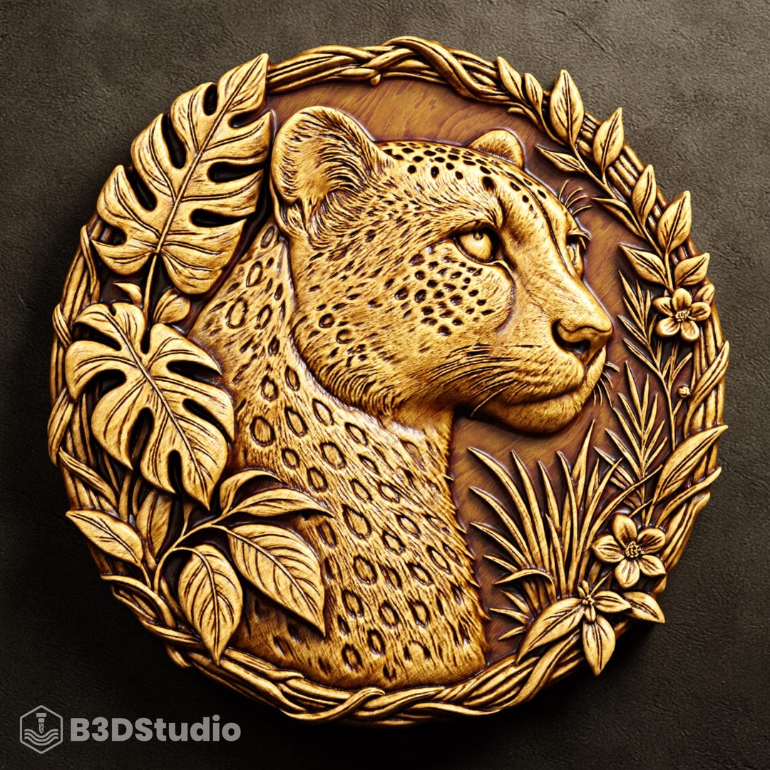 Cheetah Relief for CNC Laser and 3D Print STL File and 4K Grayscale TIF ...
