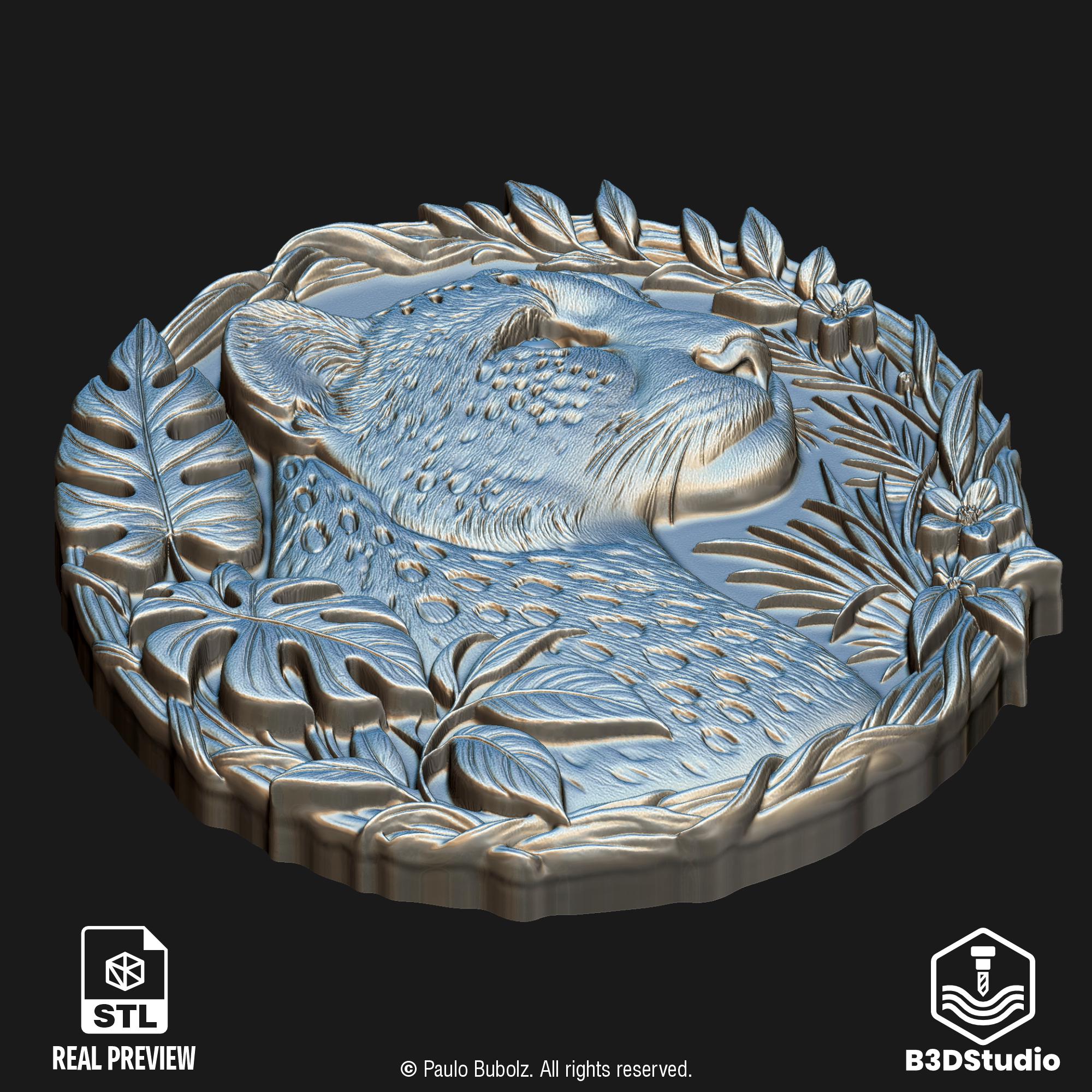 Cheetah Relief for CNC Laser and 3D Print STL File and 4K Grayscale TIF ...