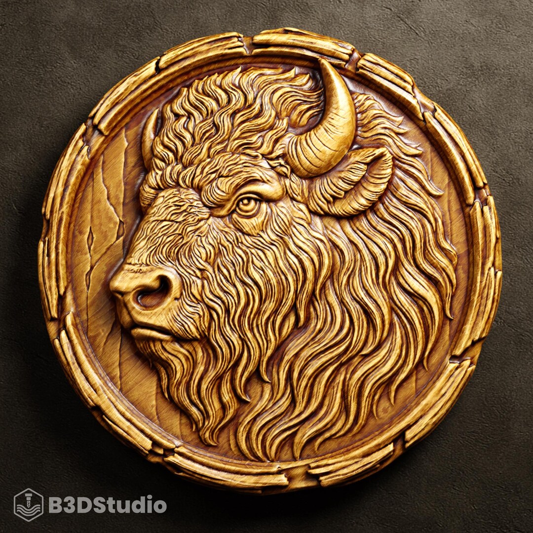 Bison Relief for CNC Laser and 3D Print STL File and 4K Grayscale TIF ...