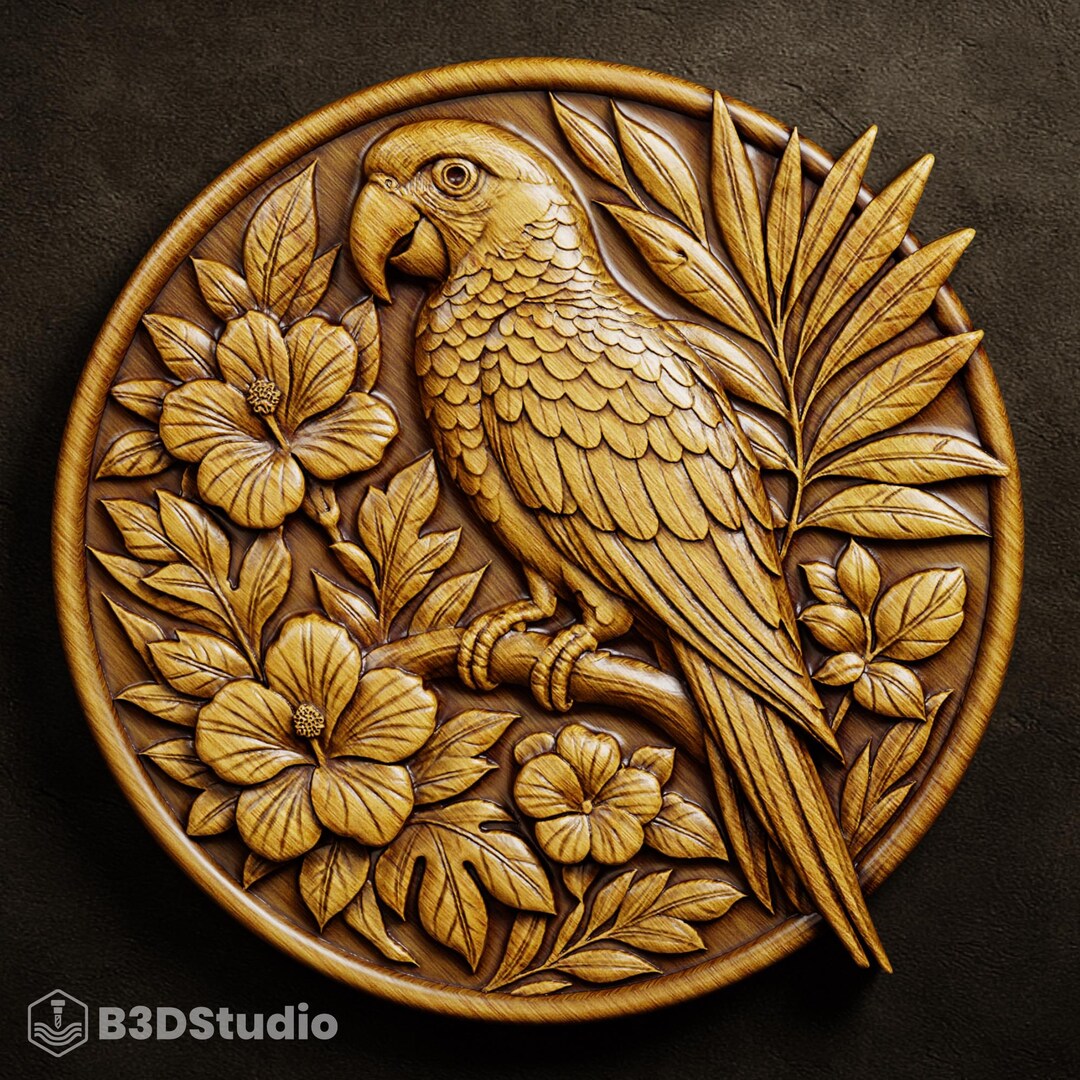 High Detail Parrot Relief for CNC, Laser and 3D Print - STL File + 4K ...
