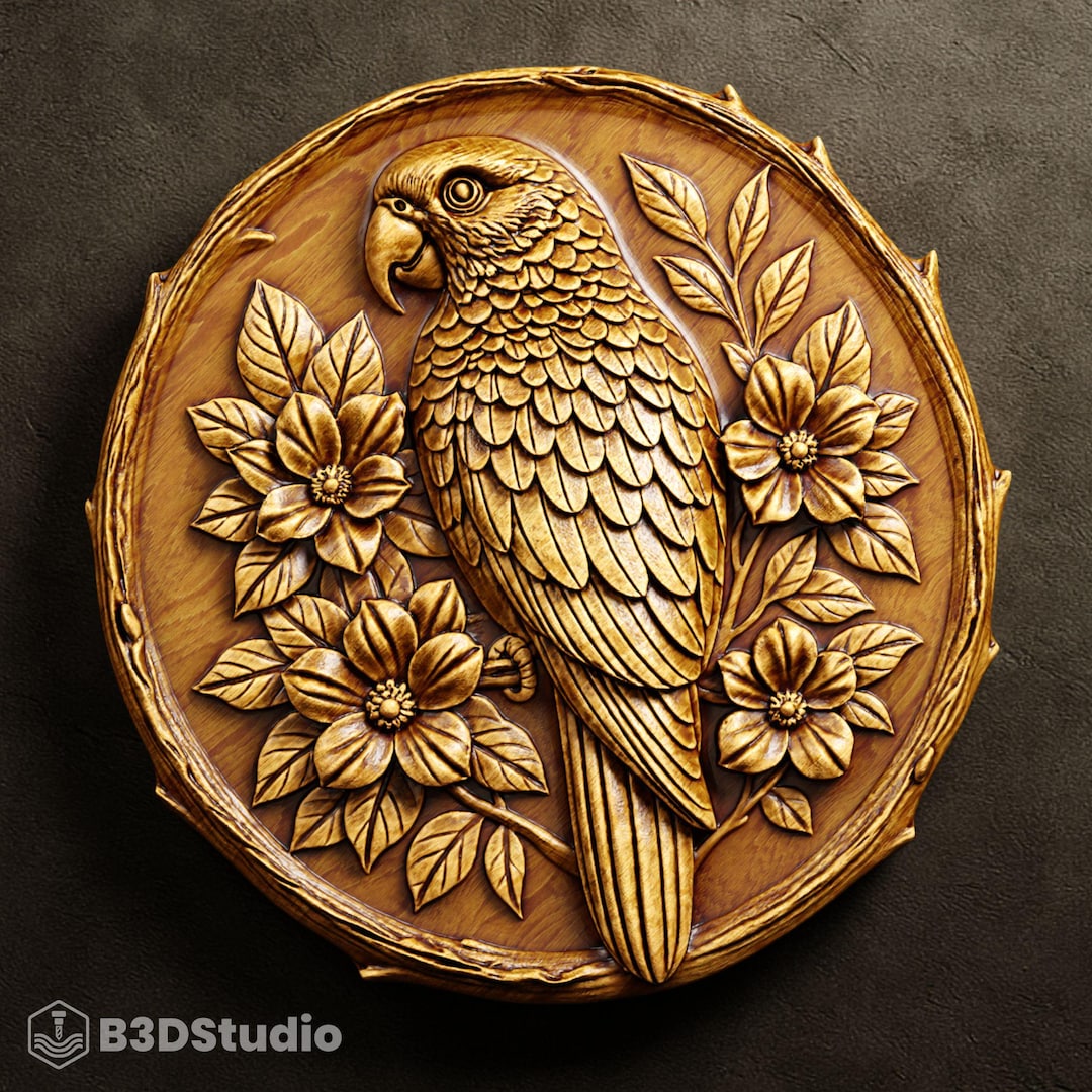 Parrot Relief for CNC, Laser, and 3D Printing – STL File + 4K Grayscale ...