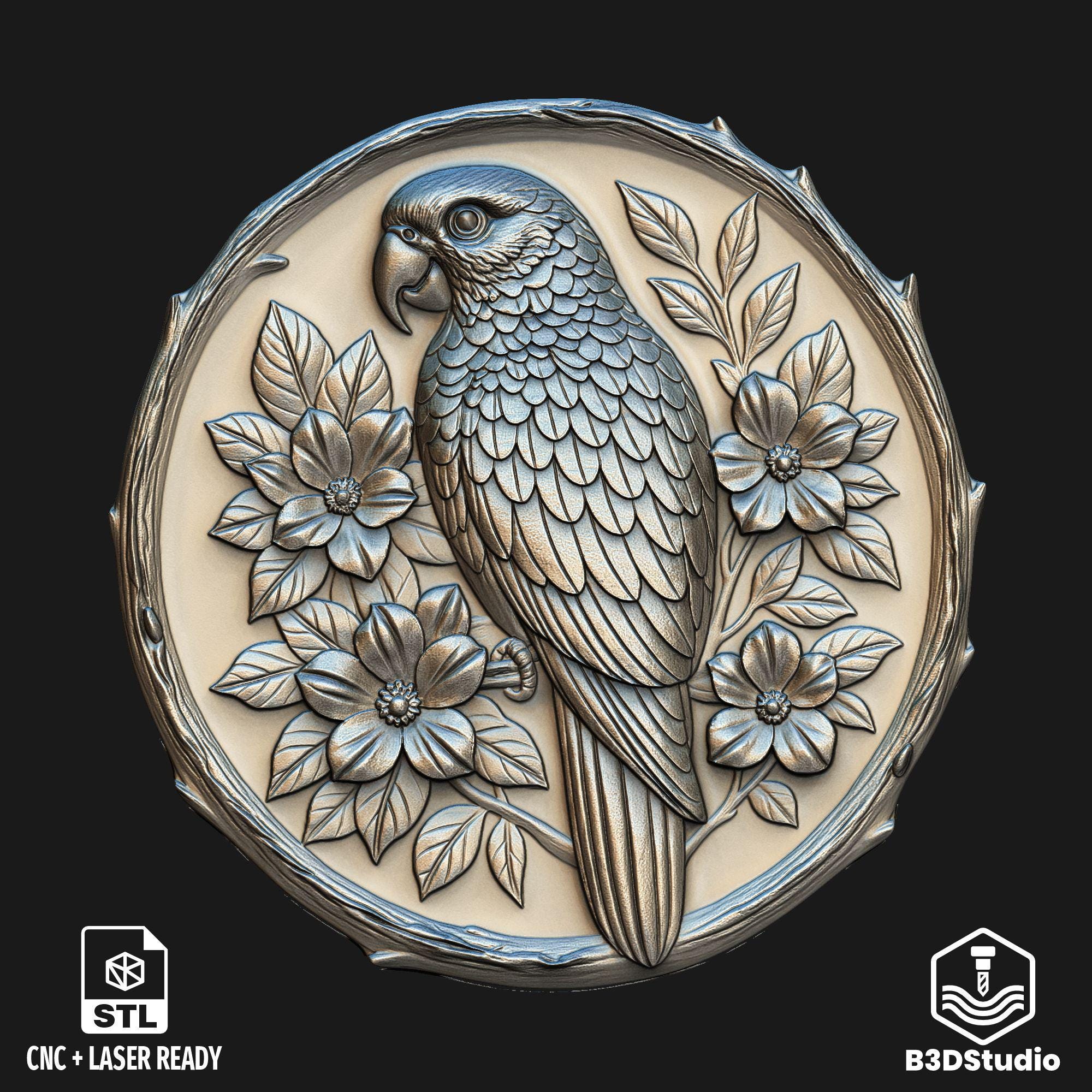 Parrot Relief for CNC, Laser, and 3D Printing – STL File + 4K Grayscale ...