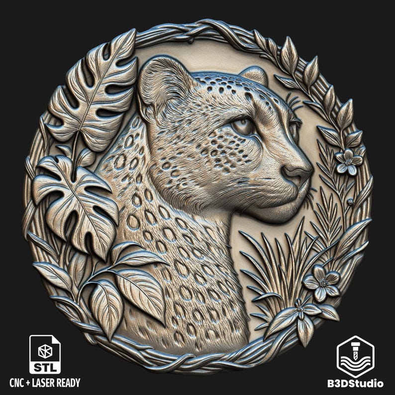 Cheetah Relief for CNC Laser and 3D Print STL File and 4K Grayscale TIF ...