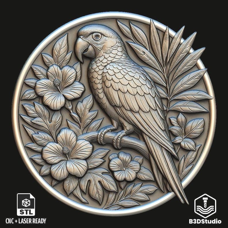 High Detail Parrot Relief for CNC, Laser and 3D Print - STL File + 4K ...