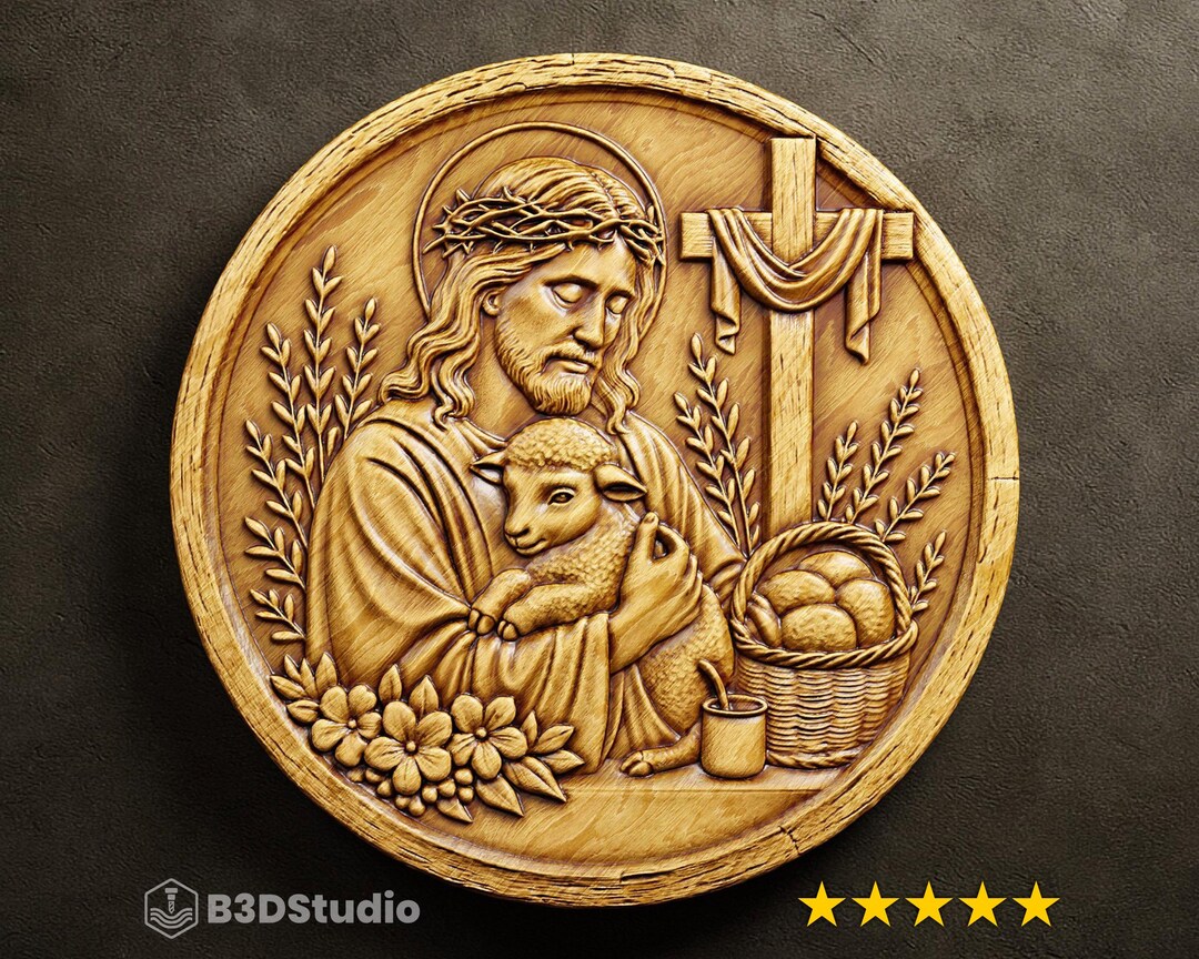 Jesus and the Lamb Relief for CNC Laser and 3D Print STL File and 4K ...