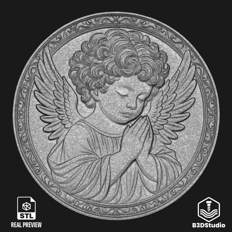 Angel Relief for CNC Laser and 3D Print STL File and 4K Grayscale TIF ...