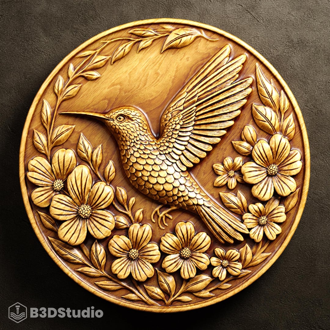 Hummingbird Relief for CNC Laser and 3D Print STL File and 4K Grayscale ...