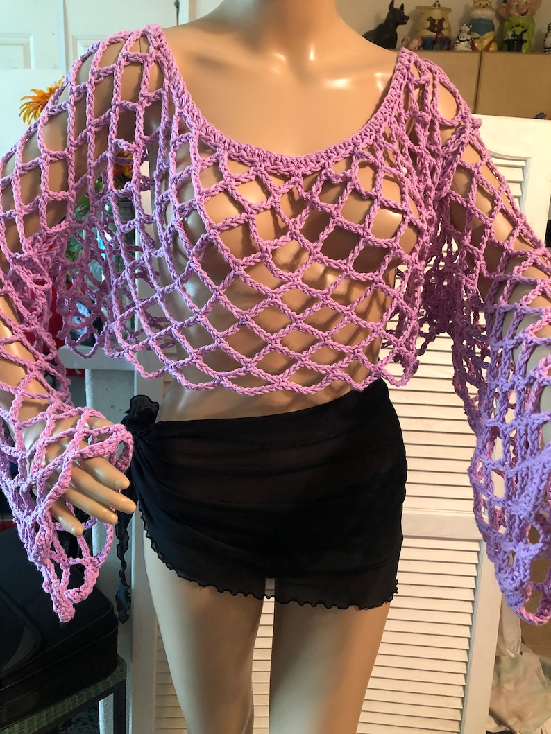 Cotton Lavender Fishnet Shrug - Hand Crochet, Fit's up to 2X - Only ...