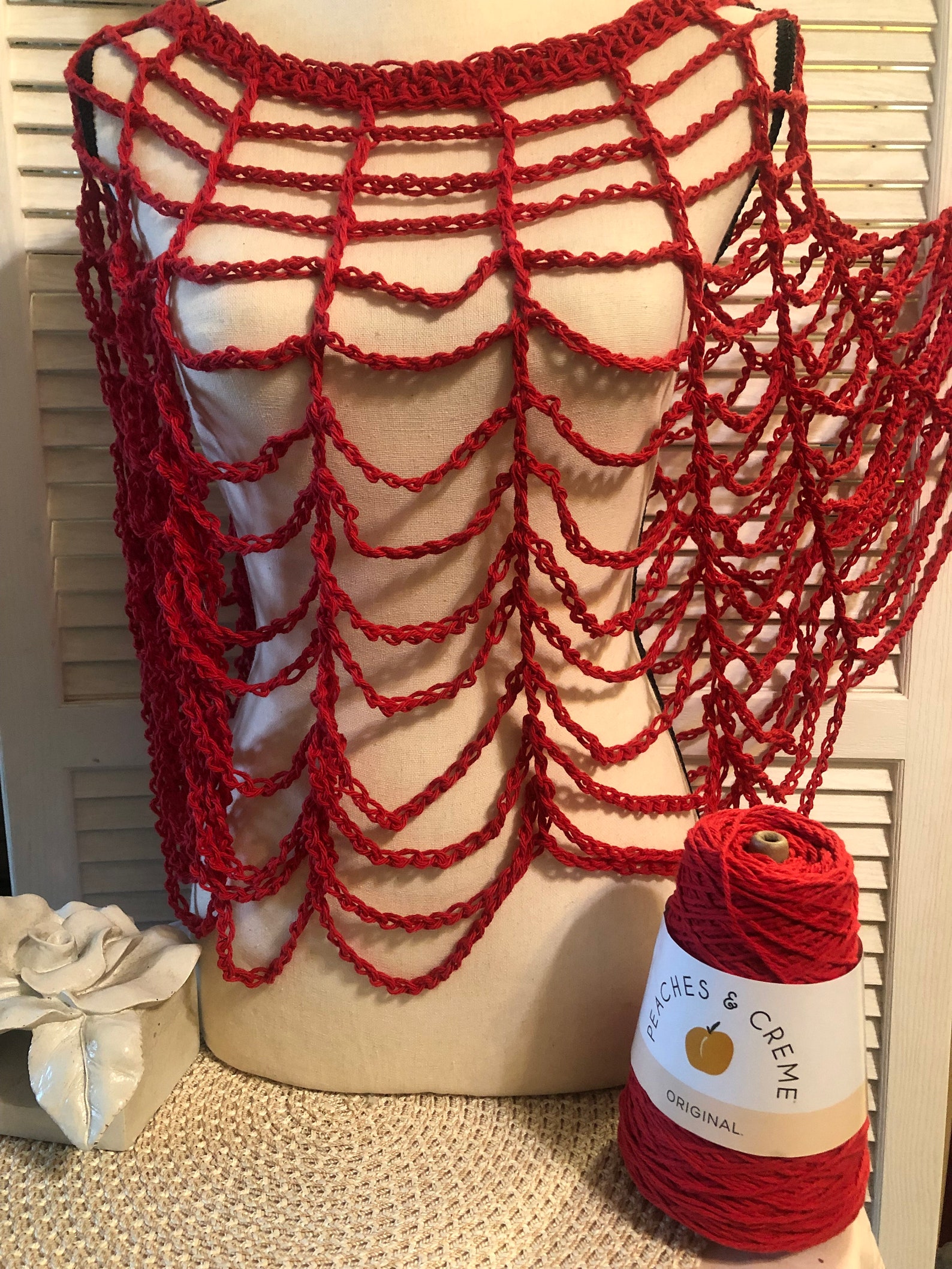 Hand Crochet Red Gothic Spider Web Cape or Poncho - One Size- Adult ...