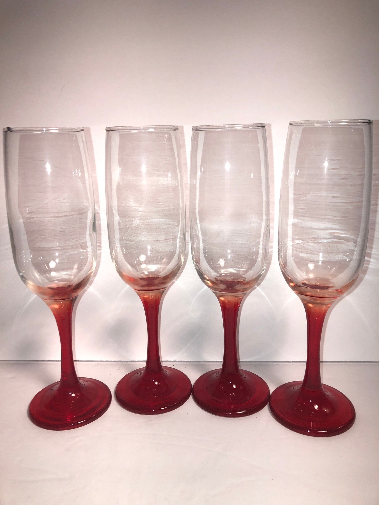 Red Stem Wine Glasses Set Of 4 Etsy